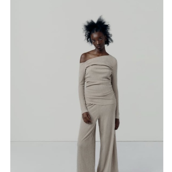 Zara | Pants & Jumpsuits | Zara Tan Wide Leg Knit Pants | Poshmark
